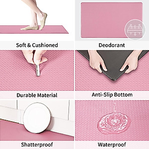 AUTODECO Kitchen Mats and Rugs Set of 2 - Cushioned Anti-Fatigue Kitchen Rug for Floor Washable 17"x29" +17"x59", PinkRed