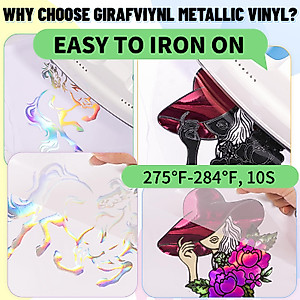 Holographic HTV Vinyl,Holographic Heat Transfer Vinyl - 12" X 12" 12 Sheets Soft Foil Iron on Vinyl for T-Shirts, Metallic Foil HTV Vinyl for Garments
