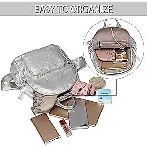 VASCHY Mini Backpack Purse, Cute Faux Leather Small Backpack Purse for Women and Teen Girls with Double Compartment Silver