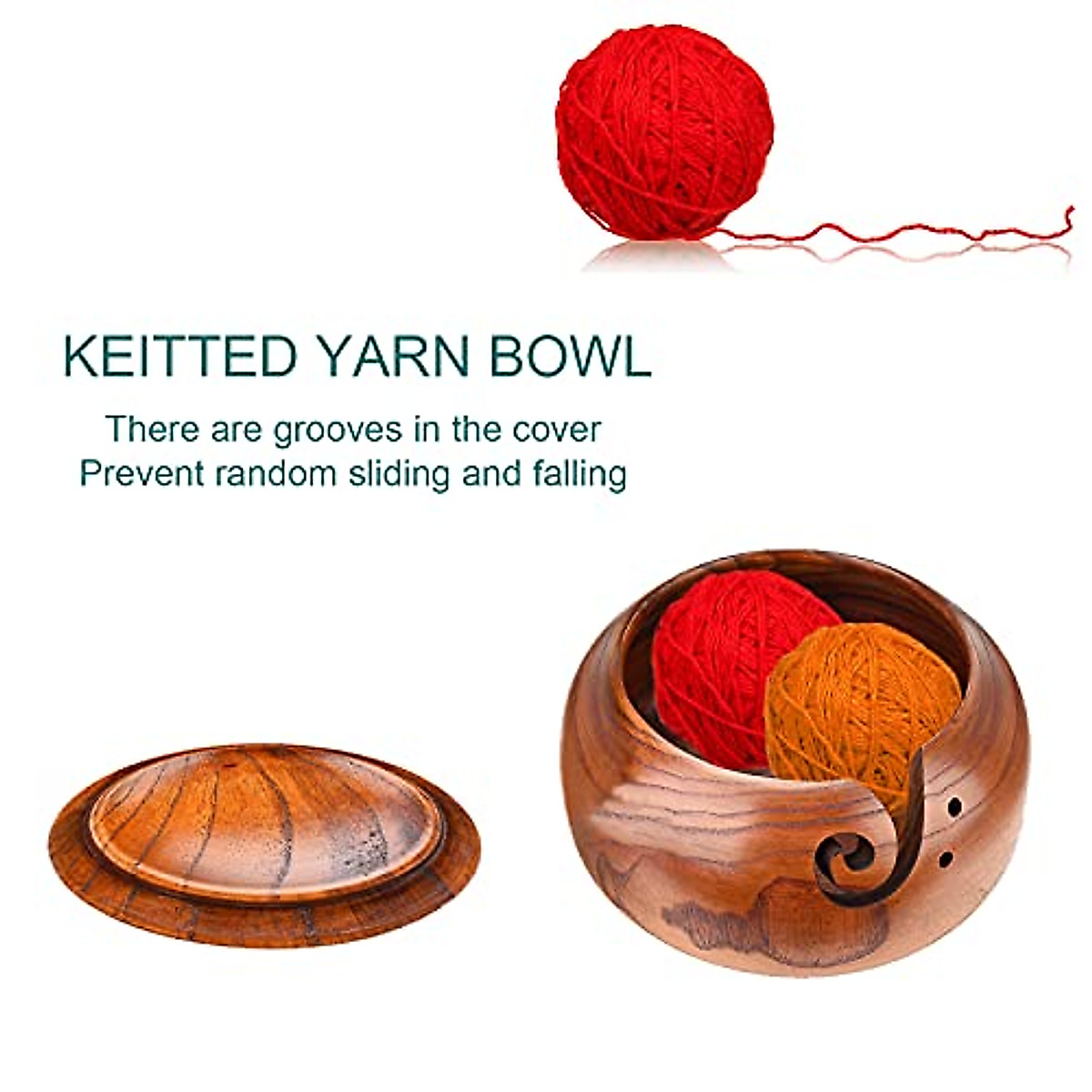 Knitting Bowl, Wood Yarn Bowl Yarn Holder for Knitting for Knitting and Crochet (5.7" x 3.3",with lid)