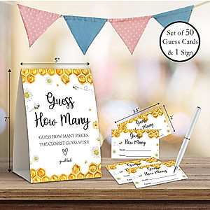 Honey Bee Shower Game,Guess How Many,Baby Shower Games,Wedding Shower Games,Baby Shower Decorations Gender Neutral,Bridal Shower Decoration,Birthday Party Game,50 guess Cards & 1 Sign -4