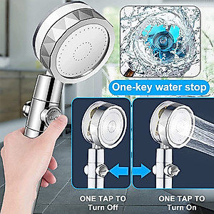 Handheld Turbocharged Pressure Propeller Shower - Propeller Driven Turbo Charged Spinning Shower Head - Turbo Fan Shower Head with Filter and Pause Switch, Easy Install 360 Degrees Rotating (Blue, 1)