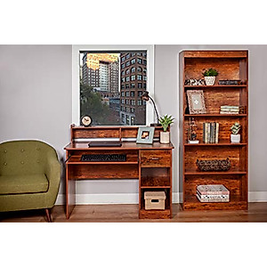 OneSpace Essential Computer Desk, Hutch with Pull-Out Keyboard, Golden Cherry