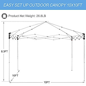 ZENY 10x10 Pop Up Canopy Tent Easy Set-up Outdoor Patio Canopy Adjustable Straight Leg Heights Instant Shelter with Wheeled Bag, Ropes (10x10ft-Grey)