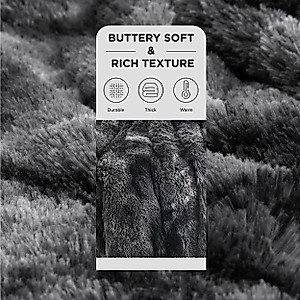 Bedsure Fluffy Tie Dye Black Blankets Queen Size for Bed, Thick Sherpa Faux Fur Fleece Fuzzy Plush Winter Warm Soft Full Queen Blankets, Bedroom Decor Black Gifts Cozy Gifts for Women Men, 90x90