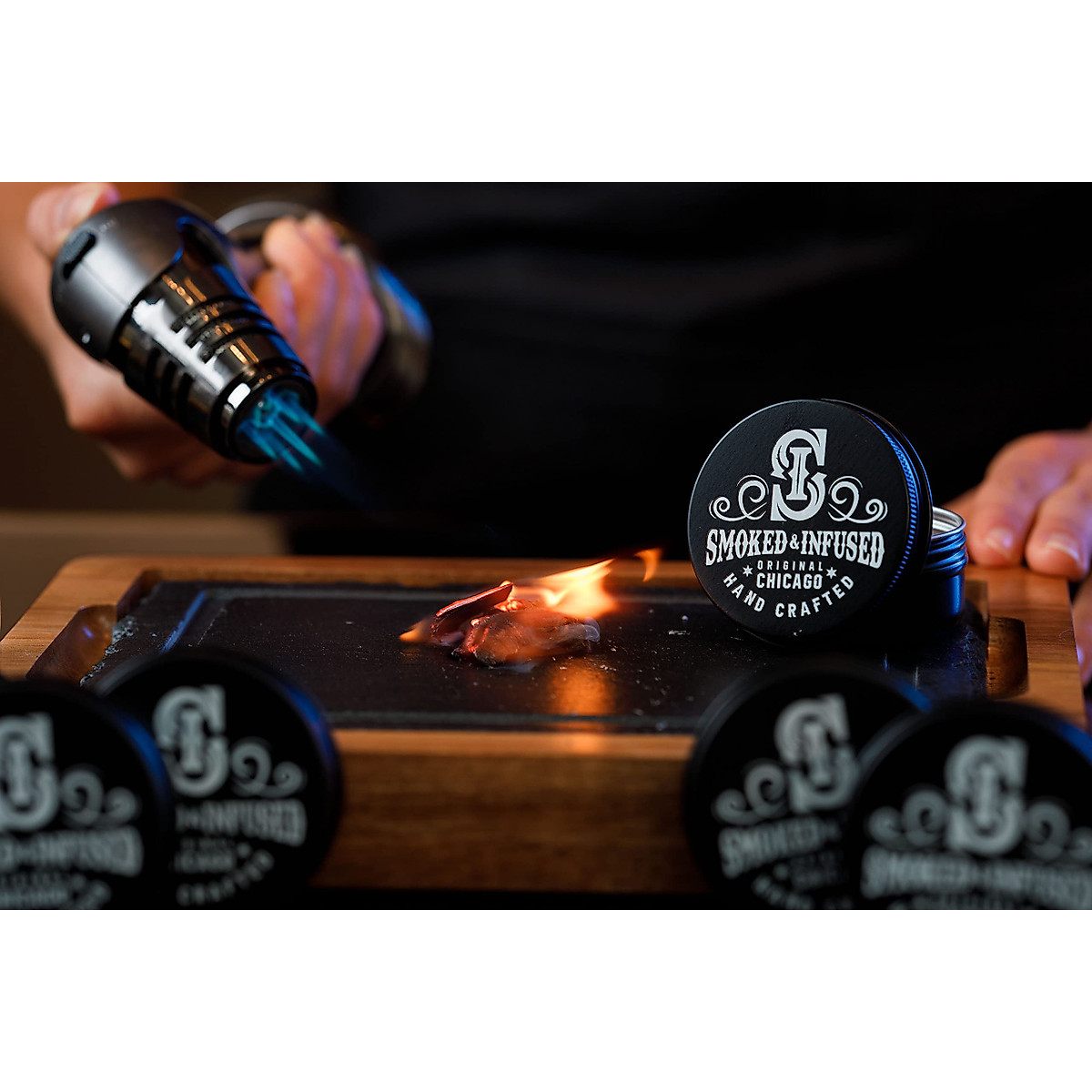 Smoked and Infused Cocktail Smoker Kit w/Torch - Six Flavors - Old Fashioned Gift Box for Men - Infuse Whiskey & Bourbon - Essential Home Bar Tools - Infuser for Bartender & Cocktails Lover (Graphite)