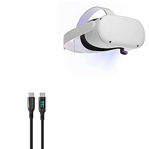 BoxWave Cable Compatible with Oculus Quest 2 - PowerDisplay PD Cable (6ft) - USB-C to USB-C (100W), LED Display 6 Foot PD Braided Nylon Cable for Oculus Quest 2 - Jet Black