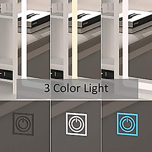 FUFU&GAGA Vanity Set Makeup Vanity Dressing Table with Sliding Lighted Mirror, 4 Drawers & Shelves, Dresser Desk and Cushioned Stool Set (White/Grey)