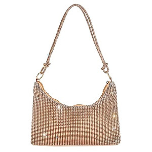 Rhinestone Hobo Bags Chic Sparkly Evening Bling Handbag Shiny Clutch Purse for Women (Champagne)