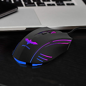 Havit Gaming Mouse RGB Wired,6 Adjustable DPI(800-1600-2400-3200-4800-6400) USB Ergonomic Computer Mice with 6 Buttons for Laptop PC Gaming (RGB)