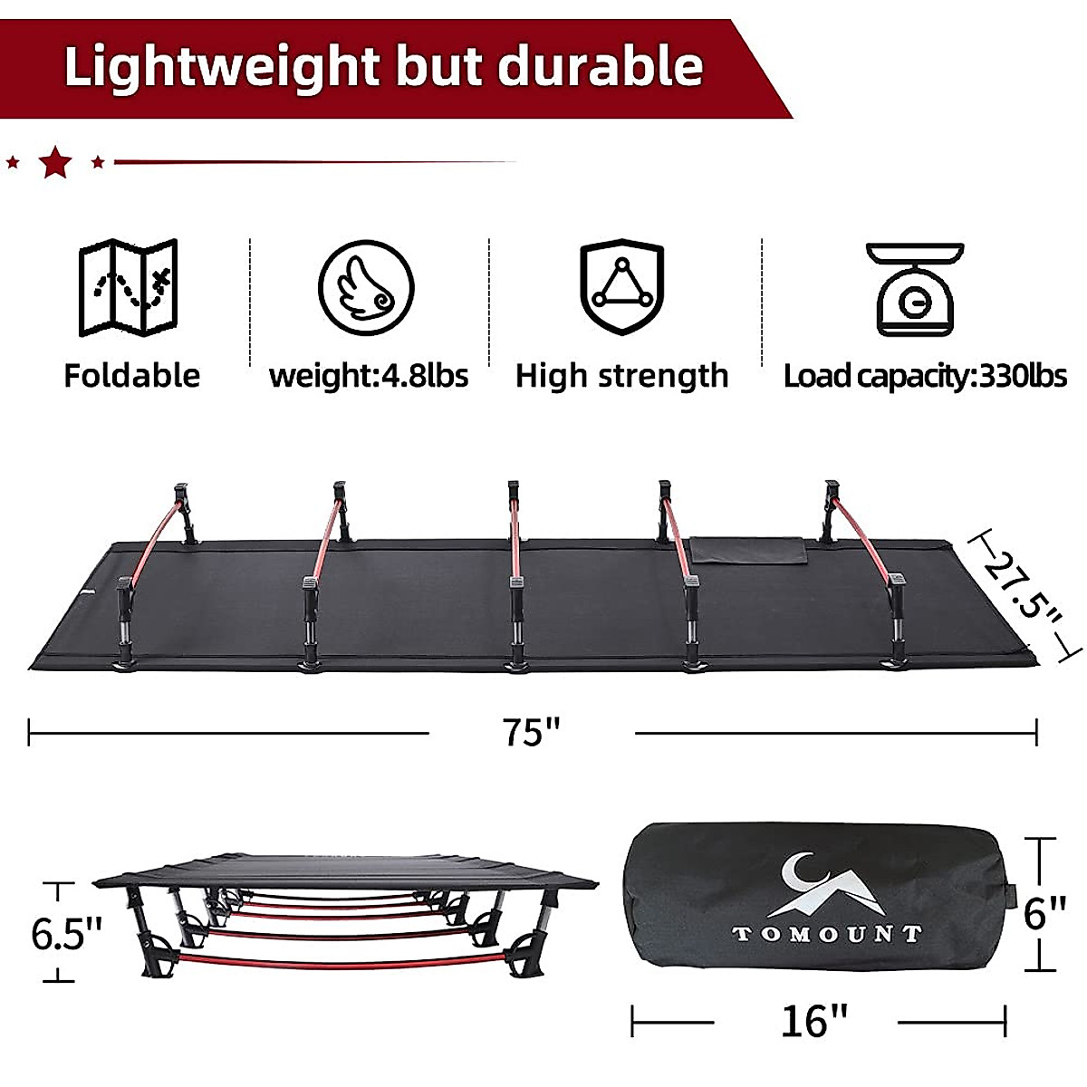 SMLFIT Compact Camping Cot Backpacking Ultralight Folding Lightweight Cot Easy Set Up Heavy Duty for Outdoor Hiking Travel Beach Army