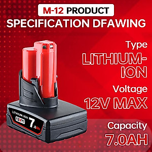 MANUFER 7.0Ah M-12 12V 2Pack Replacement for Milwaukee 12V Lithium-ion Compatible with 48-11-2420 48-11-2440 48-11-2402 48-11-2411 48-11-2410 12-Volt Cordless Power Tools