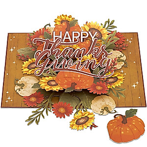 POPWOW Happy Thanksgiving Pop Up Card, Pumpkin, Flowers, Envelopes, Thanks Giving Themed, Thankful 3D Popup Greeting Cards, Ideal Gifts for Mom, Sister, Grandma, Girl, Women, 5x7