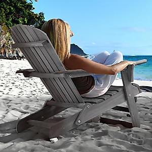 Gettati Folding Adirondack Chair Set of 2, Weather Resistant Folding Patio Lawn Chair for Outside Deck Garden Backyard Balcony, Weather Wood, Wooden Fire Pit Chair, Grey