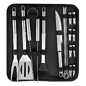 iMiaoW BBQ Grill Accessories, Stainless Steel Barbecue Tools Grilling Tools Set with Storage Bag - Premium Grill Utensils Set with Spatula, Tongs, Skewers, Case