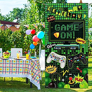 Video Game Party Decoration Video Gaming Photo Door Backdrop Game On Boys Birthday Photo Banner Gamer Room Decor for Game Fans Video Gamer Party Decoration Supplies, 6 x 3 Feet