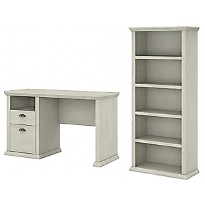 Bush Furniture Yorktown Home Office Desk with 5 Shelf Bookcase, 50W, White Oak