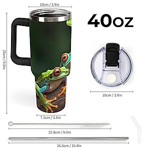 Colored Frogs And Dragonflies Insulated Stainless Steel Travel Mug, 40 Oz Tumbler with Handle And Straw Double-Wall Vacuum Coffee Cup, Leak-Proof Lid, Keeps Drinks Hot/Cold for Hours