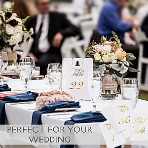 Gorgeous Wedding Table Numbers - Elegant Double Sided Gold Foil Lettering with Head Table Card - 4 x 6 inches and Numbered 1-30 - Perfect for Weddings and Events