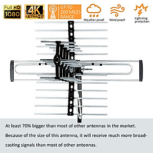 Five Star Outdoor HDTV Antenna up to 200 Mile Long Range, Attic or Roof Mount TV Antenna, Long Range Digital OTA Antenna，ATSC 3.0 Ready for 4K 1080P VHF UHF with Mounting Pole
