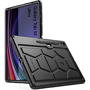 Poetic TurtleSkin Case for Samsung Galaxy Tab S10 Ultra (2024 Release) / S9 Ultra (2023 Release) 14.6 inch Case with S Pen Holder, Heavy Duty Shockproof Kids Friendly Protective Silicone Cover, Black