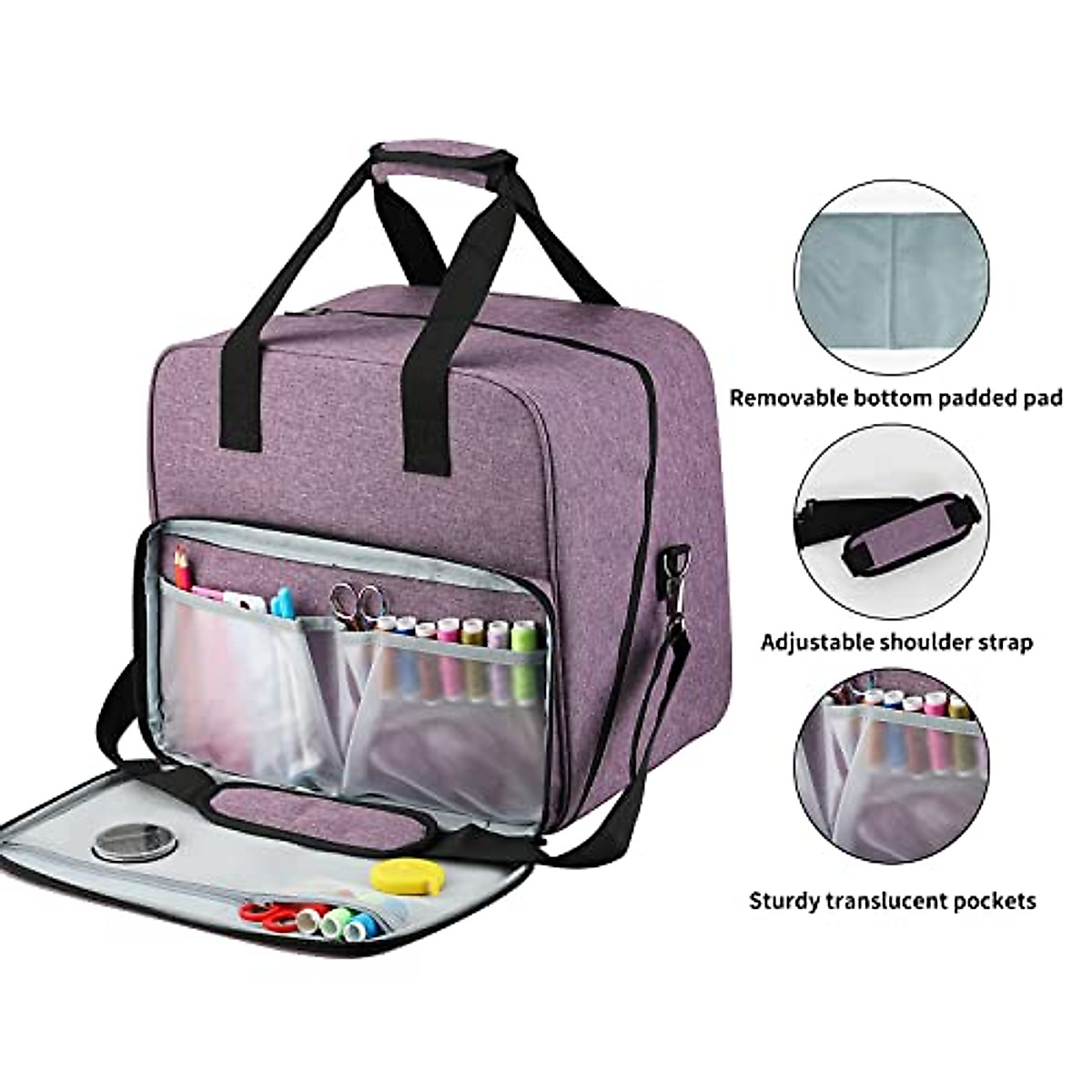 WITSTEP Sewing Machine Case Compatible with Singer/KPCB Mini Sewing Machine and Accessories, Portable Travel Tote Bag with Removable Bottom Pad, Adjustable Shoulder Strap & Multiple Pockets