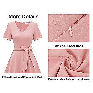 Gardenwed Cocktail Dresses for Women Wedding Guest,Fit and Flare Formal Dress with Sleeves for Homecoming Party Church Blush L