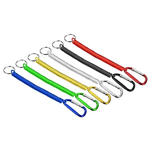 PATIKIL 3.3ft Spring Coil Keychain Stretch Cord, 1 Set Spiral Lanyard Tether Retractable with Metal Clip and Keyring for Keys Fishing Tool, 6 Colors