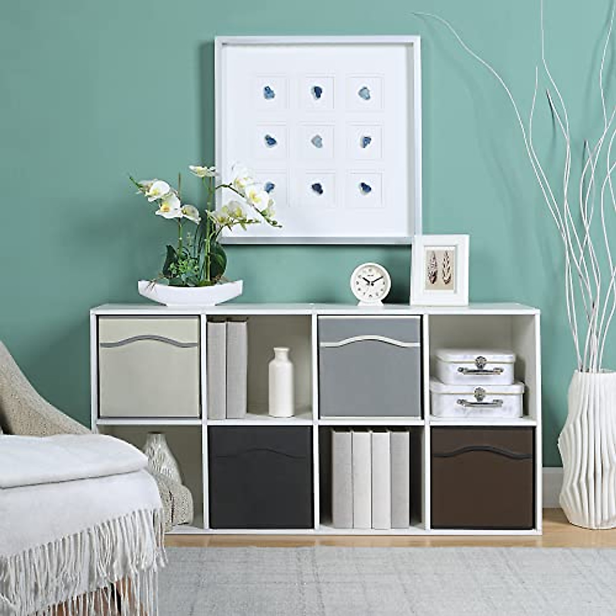 SunnyPoint Classic Collapsible, Foldable Storage Fabric Cube Organizer Bin - Pack of 6 (CREAM)