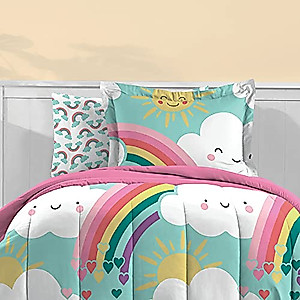 dream FACTORY Kids 5-Piece Complete Bed Set Easy-Wash Super Soft Microfiber Comforter Bedding, Twin, Teal Rainbow Flare, (2D872501TE)