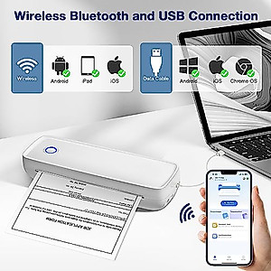 Portable Printers Wireless for Travel, Inkless Thermal Printer Supports A4 Paper (8.3"*11.7") for Mobile Monochrome Prints, Bluetooth Smart Printer Compatible with Android iOS Phones & Laptops