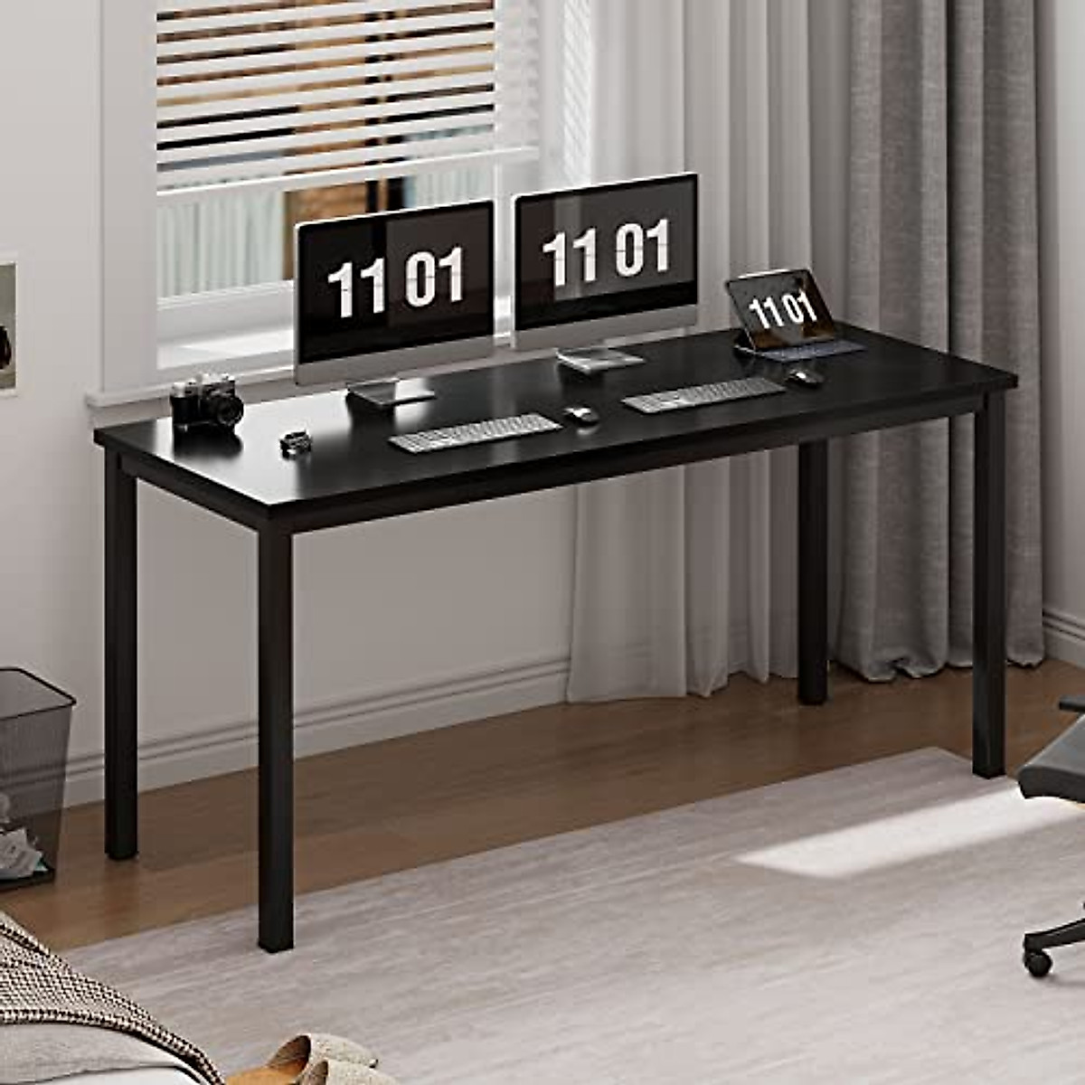 Need 63 Inch Large Computer Desk - Modern Simple Style Home Office Gaming Desk, Basic Writing Table for Study Student, Black Metal Frame, Black