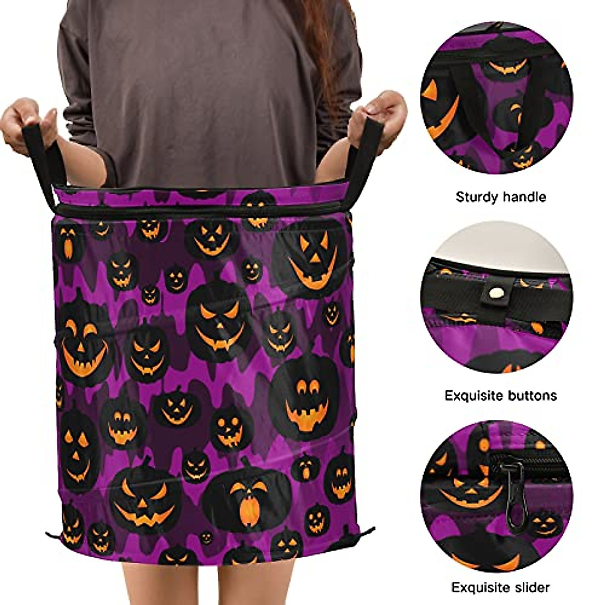 Halloween Jack Lantern Pumpkin Pop Up Laundry Hamper with Lid Foldable Storage Basket Collapsible Laundry Bag for Camping Picnics Bathroom