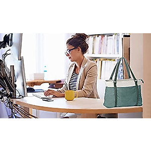Scioltoo Tote Purses for Women 15.6 In Canvas Teacher Shoulder Bag With Zipper Women's Large Handbags Purse Bag for Work and Travel with Pockets Green