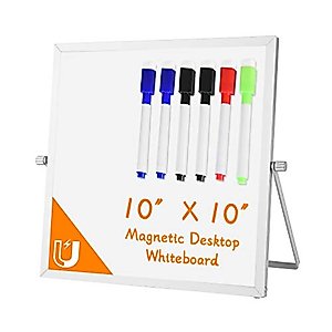 Small Dry Erase Board Whiteboard – Desktop Portable Mini White Board Desk Easel 10"x 10", 360 Degree Reversible to Do List Notepad for Office, Home, School. …