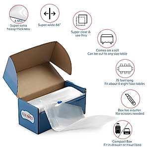 [4 MILL] - ''66 In x 72.5'' Ft - CLEAR PLASTIC TABLE COVER, Tablecloths Covering, Table Protector, Wide Thick Disposable & Reusable on a Roll with SELF CUTTER, Protects from Spills, Water, Oil