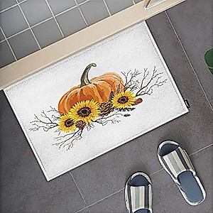 Moslion Door Mat Pumpkins and Sunflowers Fall Harvest Feather Pine Cone Tree Branch Non Slip Funny Doormat for Outdoor Indoor Decor Entry Rug Kitchen Bedroom Mat 15.7 x 23.6 Inch