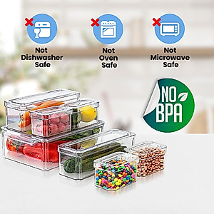 Clear Fridge Organizer Bins - 10 pcs Refrigerator Organizers and Storage Set for Fridge, Freezer, Kitchen, Stackable Pantry Organizer Bins - Includes Pack of 20 Food Bags - Ideal for Food & Drinks