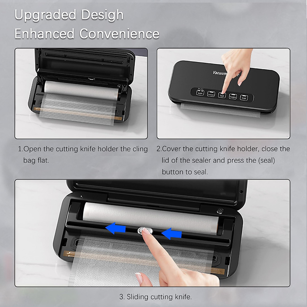 Vacuum Sealer Machine, Dry/Moist Vacuum Sealer Machine with Built-in Cutter and Bag Storage, External Vacuum System, Air Sealer Machine for Food Storage and Sous Vide with Starter Kit, Black