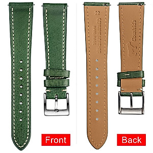 torbollo 22mm Leather Watch Bands, Quick Release Soft Green Watch Strap for Men Genuine Leather Replacement Wrap