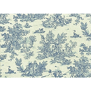 Mini Toile de Jouy Fabric (La Vie Rustique) - Oxford Blue on a Soft, Linen-Look Base Cloth | 100% Cotton Designer Print | 61 inches Wide | Per Yard Length Increment*
