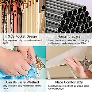 ZZBIQS Extra Large Clothes Wardrobe Storage Closet, Portable Garment Organizer Shelve Rack for Hanging Clothes, 82x68x18Inches, Flannel Fabric Cover Standing Closet with Hang Rod and 2 Side Pockets