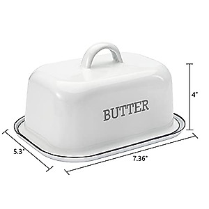 Suwimut Butter Dish with Lid, Farmhouse White Enamel Butter Dish Vintage Style Enamelware Butter Container with Cover, Enameled Steel Butter Keeper Butter Stick Holder for Countertop Kitchen Decor