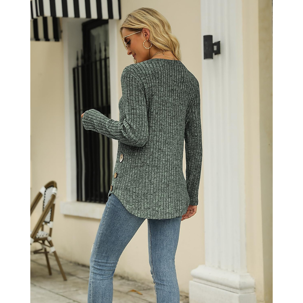Womens Sweaters Fall 2023 Long Sleeve Shirts Ladies Tops Casual Sweatshirts Greygreen Large