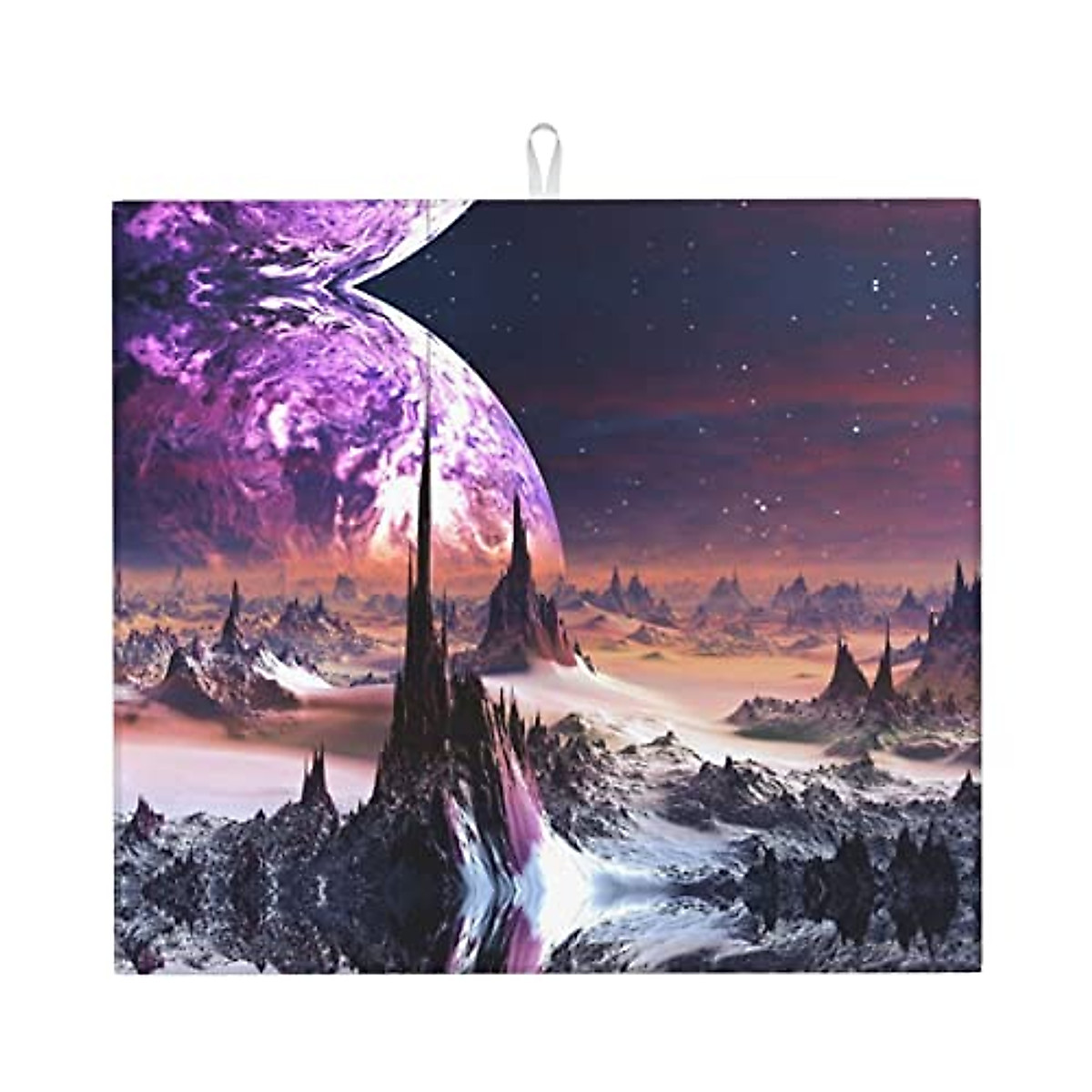 Galaxy Stars Hills Printed Drying Mat For Kitchen Ultra Absorbent Microfiber Dishes Drainer Mats Non-Slip Silicone Quick Dry Pad - 18 X 16inch