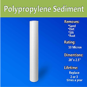 Standard Whole House Melt-blown Four Layers Filtration Polypropylene 10 Micron Sediment Filter 20” x 2.5” Fits 20” x 2.5” Housings. Compatible with FPMB5-20, FPMB520, SDC-25-2005/4, VX05-20 Pack of 4