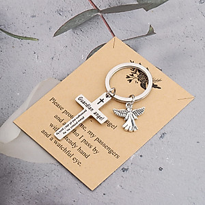 FEELMEM Drive Safe Traveling Jewelry Guardian Angel Prayer Cross Keychain Guardian Prayer Trip Travel Safely Gift For Drivers (Guardian Angel-ky)