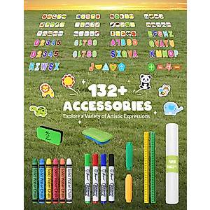 Joyooss Art Easel for Kids, Double-Sided Magnetic Easel for Children with Whiteboard & Chalkboard, Deluxe Standing Easel for Toddler with Paper Roll & Painting Accessories Painting Station for Kids