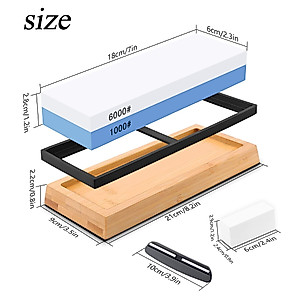 Premium Whetstone Knife Sharpening Stone,2 Side Grit 1000/6000 Whetstone Sharpener,Whetstone Knife Sharpener with NonSlip Bamboo Base & Angle Guide