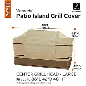 Classic Accessories Veranda Water-Resistant 86 Inch Center Island BBQ Grill Head Cover